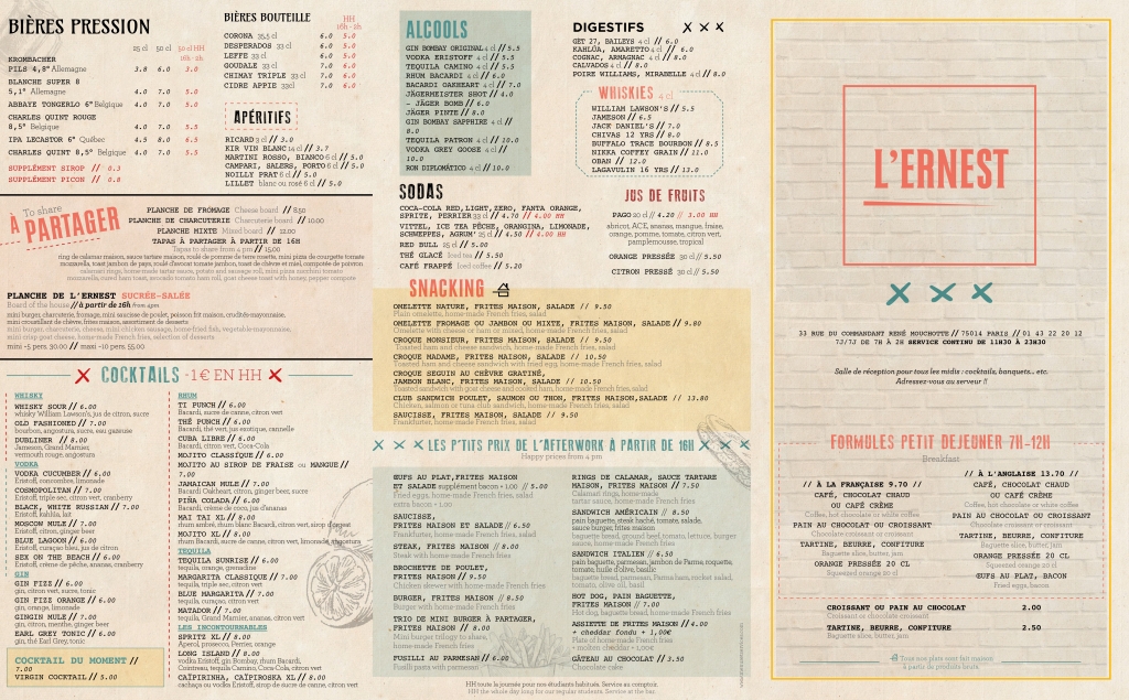 L'Ernest – Bar-Brasserie à Paris 14ème