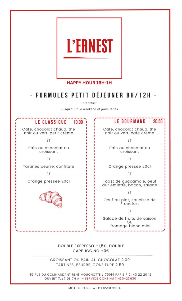 L'Ernest – Bar-Brasserie à Paris 14ème